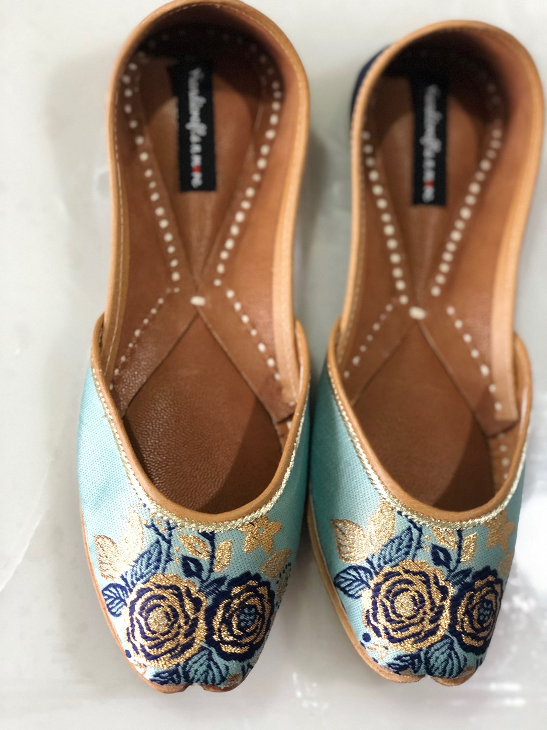 Blue Flower Printed Shoes, Women Jutti, Indian Khussa Jutti, Indian ...