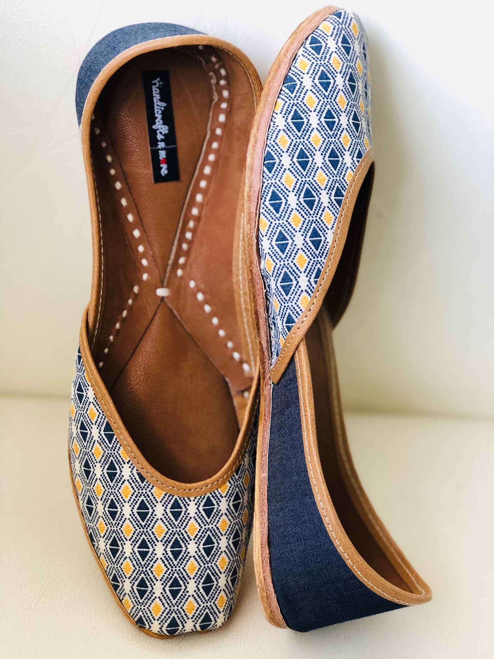 Yellow Blue Denim Women Handcrafted Leather Footwear Indian | Etsy