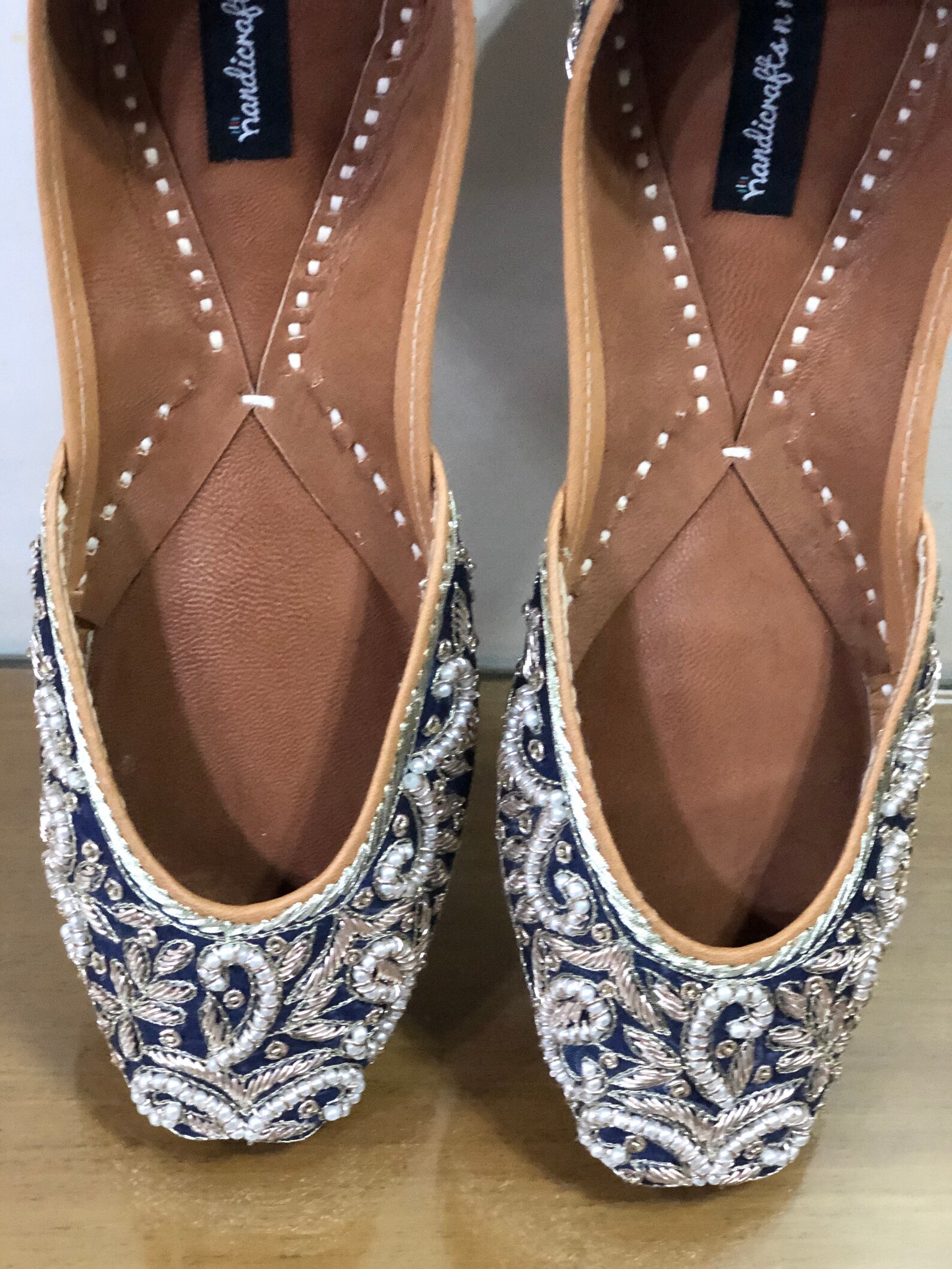Blue Fabric Jutti Flats, Beaded Zardosi Indian Mojaris - Etsy