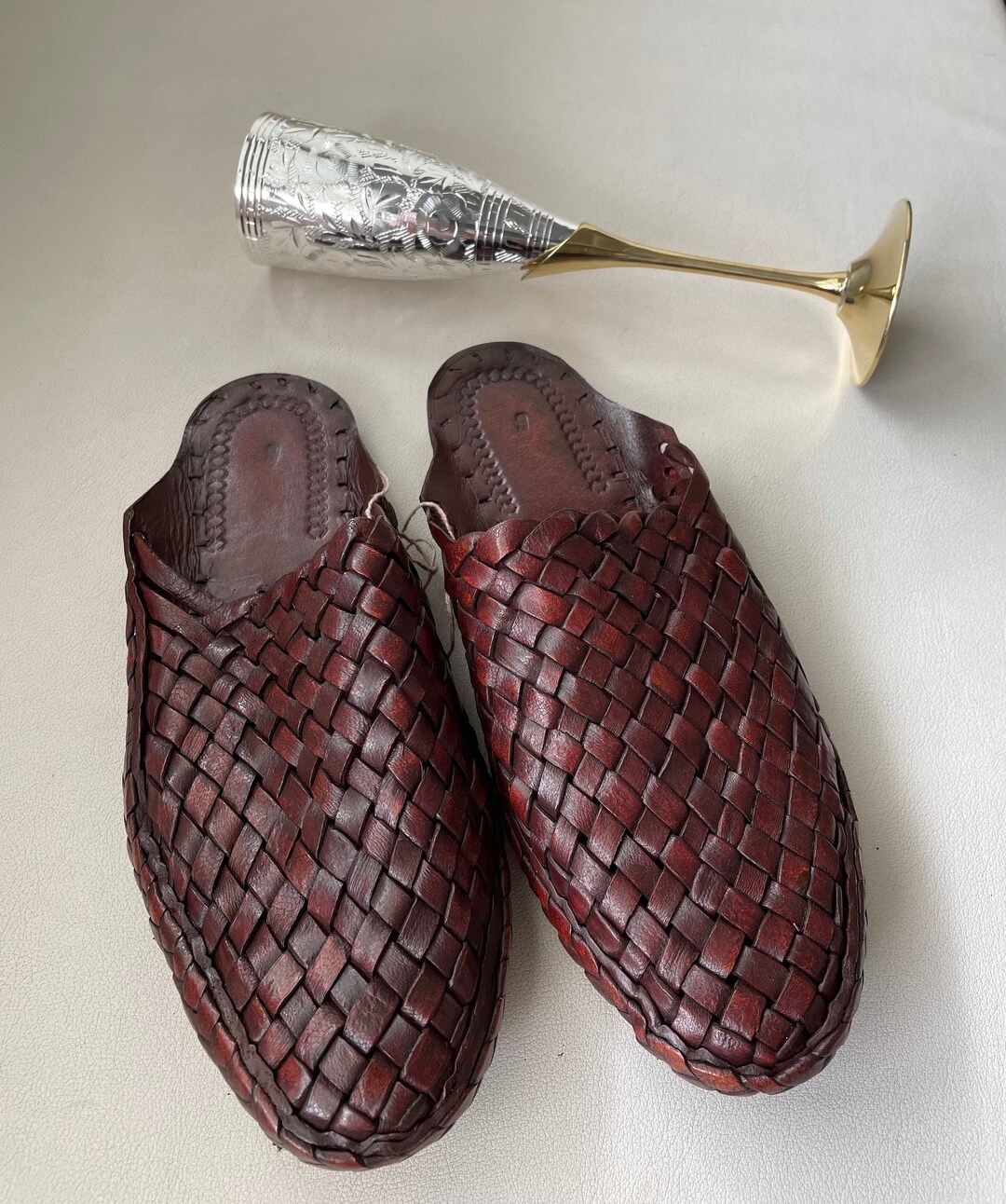 US 8 Men Handmade Leather Mules, Kolhapuri Sandal, Back Open Slip Ons ...