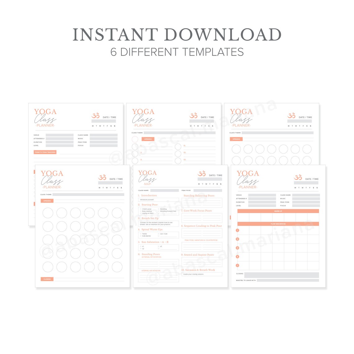 DIGITAL FILE, Yoga Digital Planner BUNDLE, Yoga Class Planner, Printable Yoga Teacher Class ...