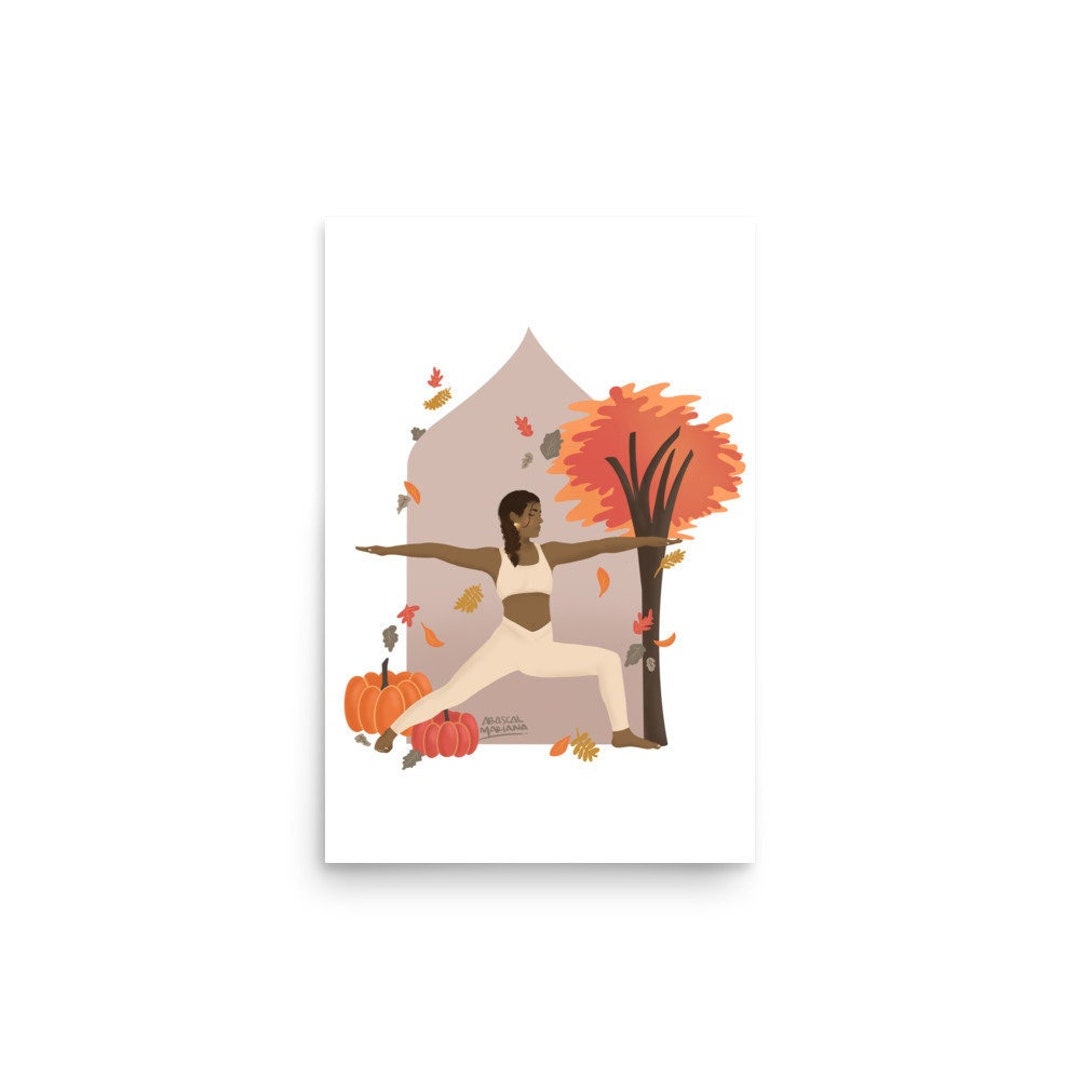 Yoga Fall Poster, Virabhadrasana II, Warrior 2 Pose, Fall Decor, Home ...