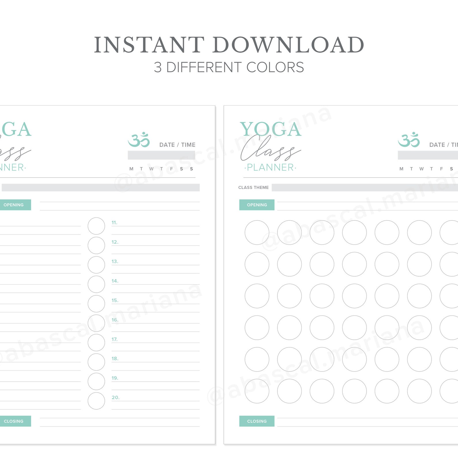 DIGITAL FILE, Yoga Digital Planner BUNDLE, Yoga Class Planner, Printable Yoga Teacher Class ...