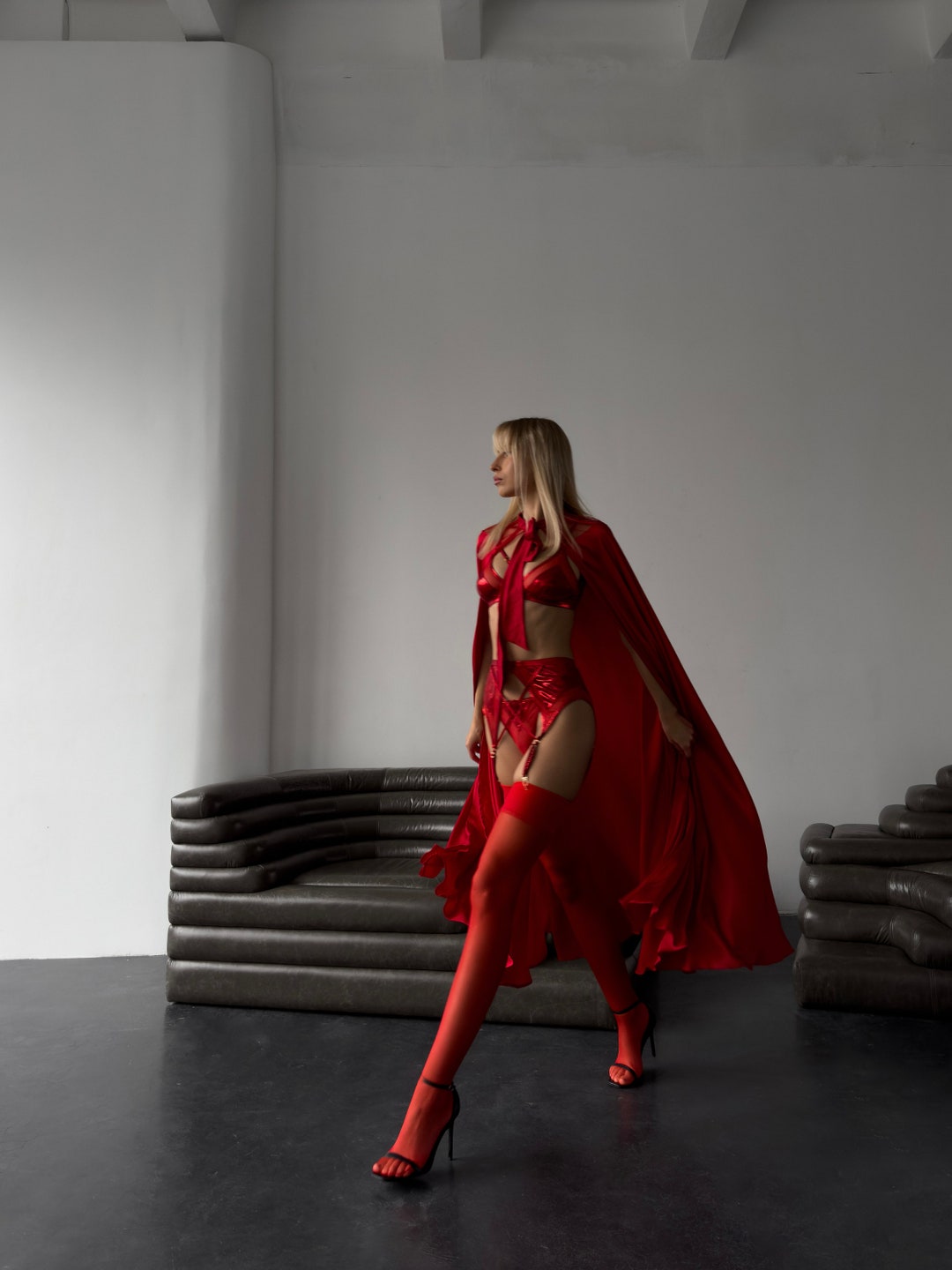 Luxurious Elegance Long Silk Robe Cape Long Silk Robe Silk Sexy Nightwear Red Silk Robe For A