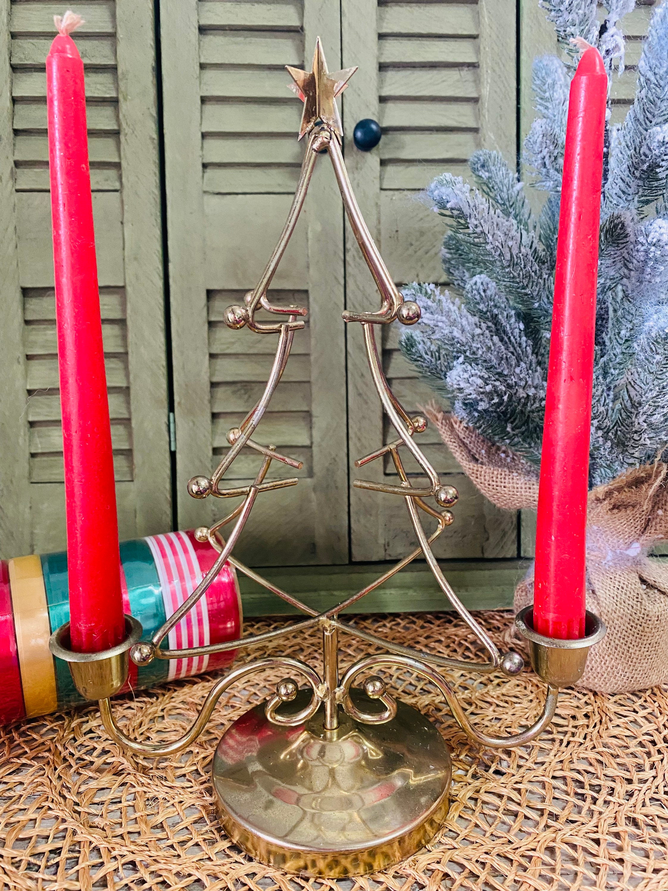 Vintage Christmas Tree Candelabra Gold Plated Holiday Candle - Etsy