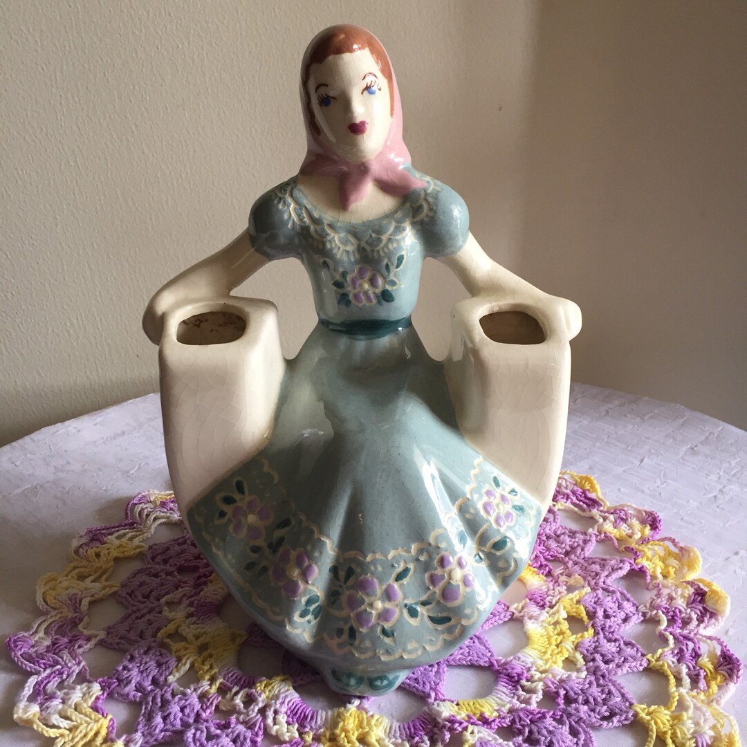 Vintage Weil Ware Double Vase, Lady in Garden, 1950's Pottery - Etsy