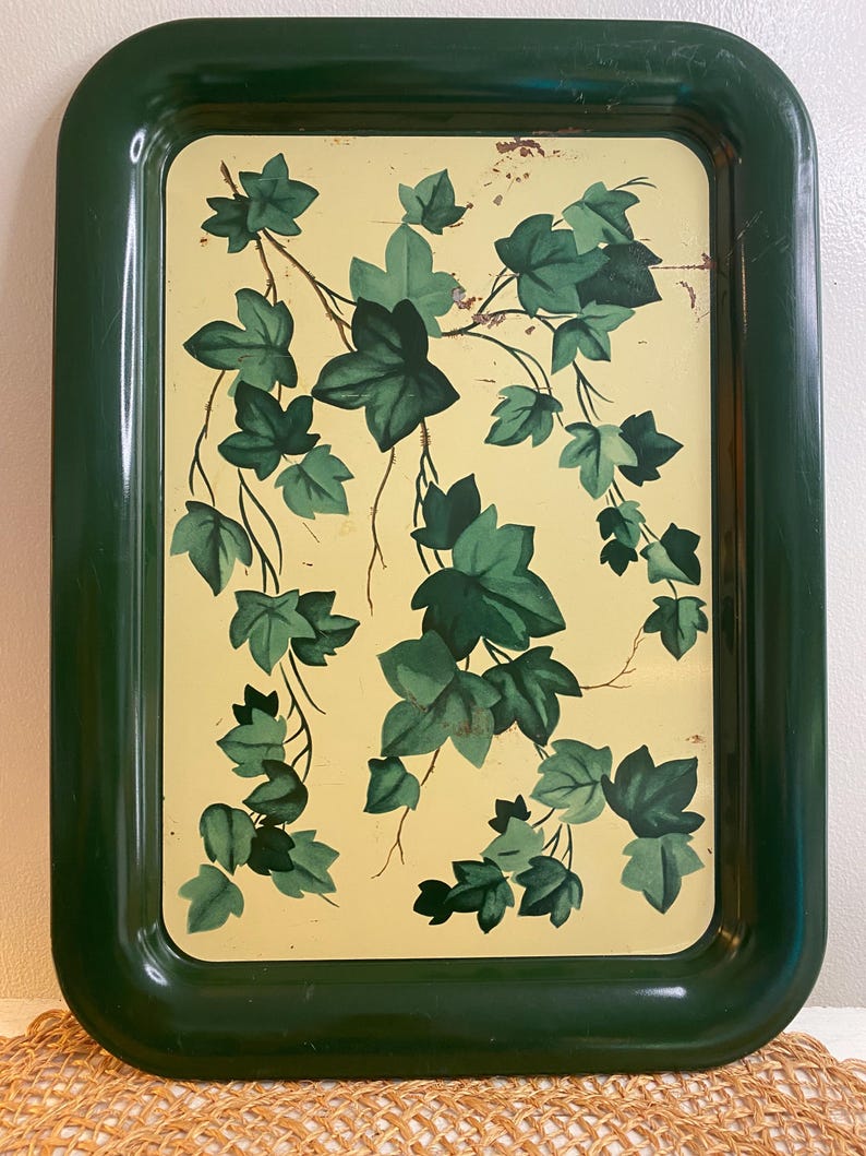 Vintage Ivy Tray, Metal Serving Tray With Ivy, Distressed Farmhouse ...