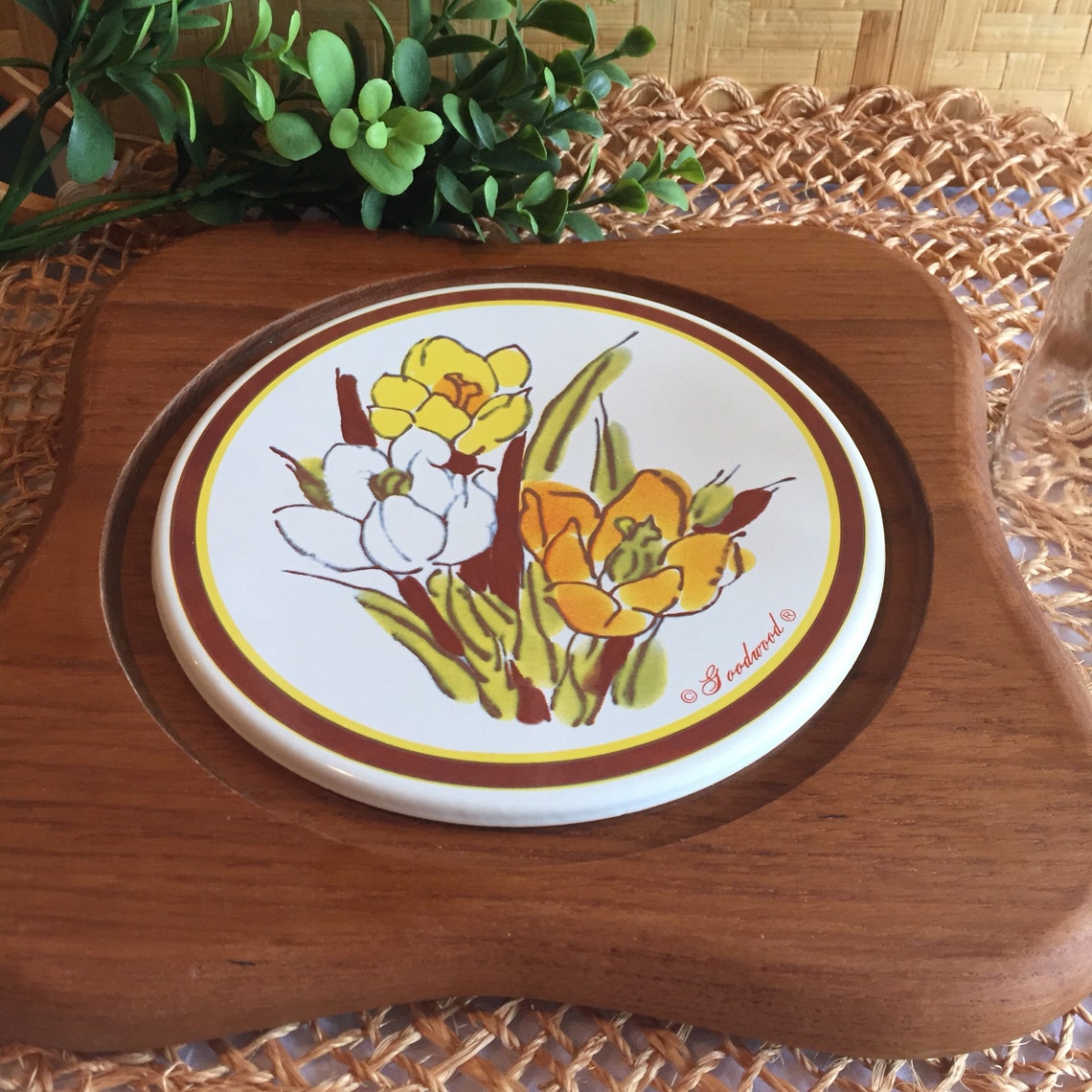 Vintage Cheese Tray, Flowered Ceramic Tile With Glass Dome Lid, Genuine ...