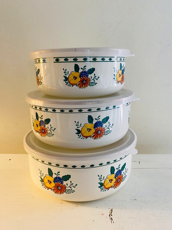 Canister Sets Vintage Enamel Storage Bowl With Lid Kitchen & Dining ...