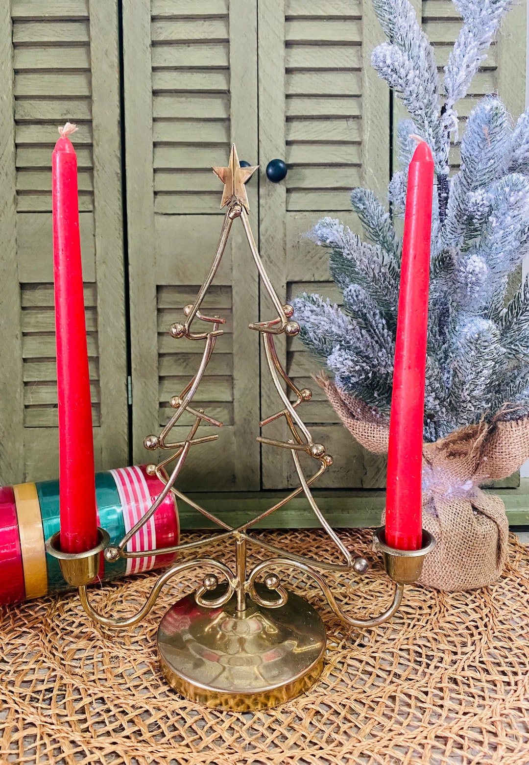 Vintage Christmas Tree Candelabra, Gold Plated Holiday Candle Holder - Etsy