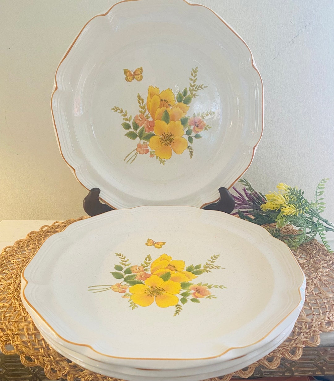 Vintage Sangostone Butterfly Dinner Plates, Set of Four, Made in Korea ...