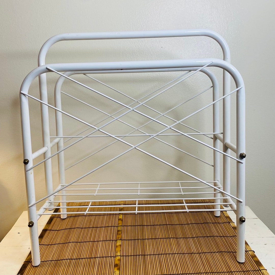 Vintage 1980s Magazine Rack, White, Metal, 80s Home Decor, Album Rack ...