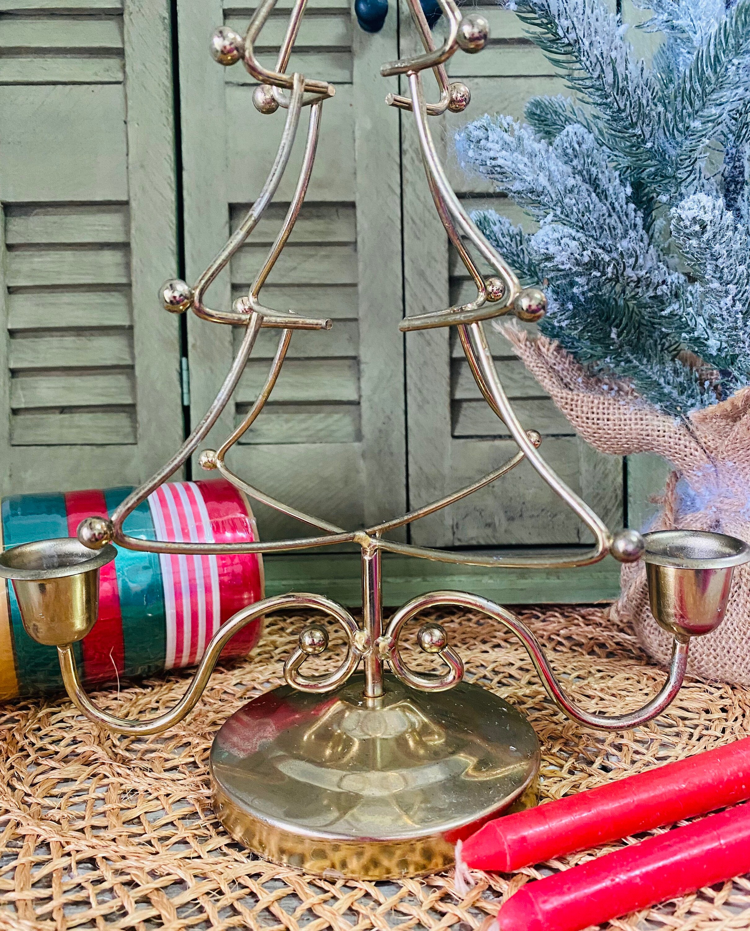 Vintage Christmas Tree Candelabra Gold Plated Holiday Candle | Etsy