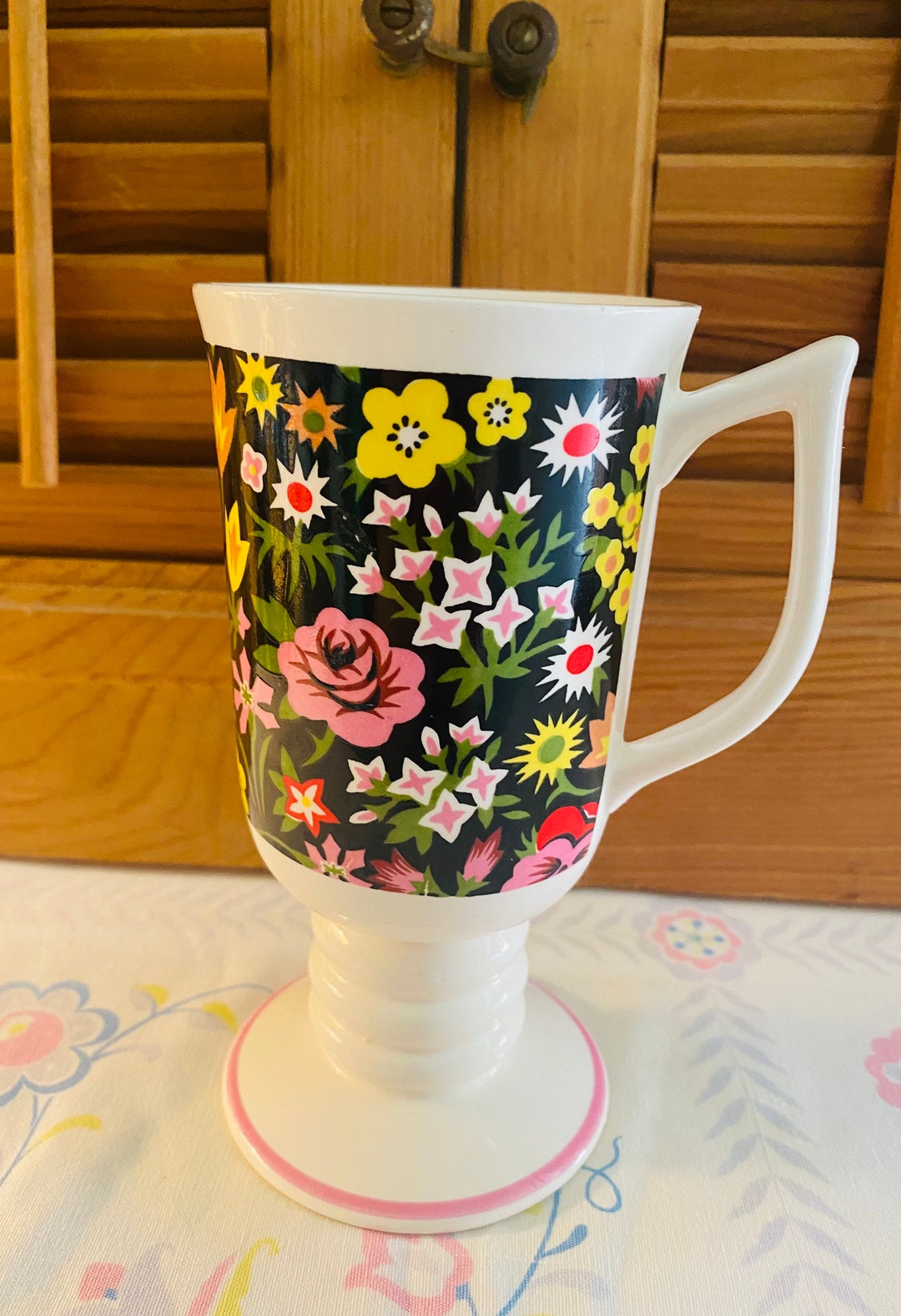 Vintage Pedestal Mug, Mod Floral, Napcoware - Etsy