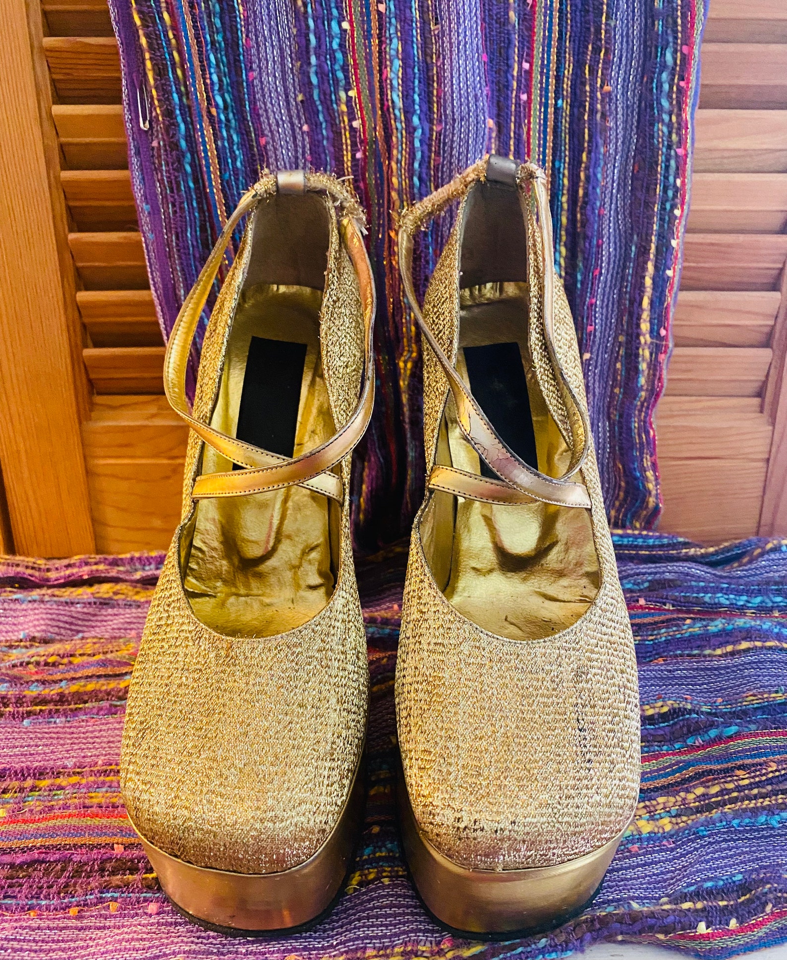 Vintage Platform Shoes, Gold Metallic, 1970’s, Italian Made - Etsy