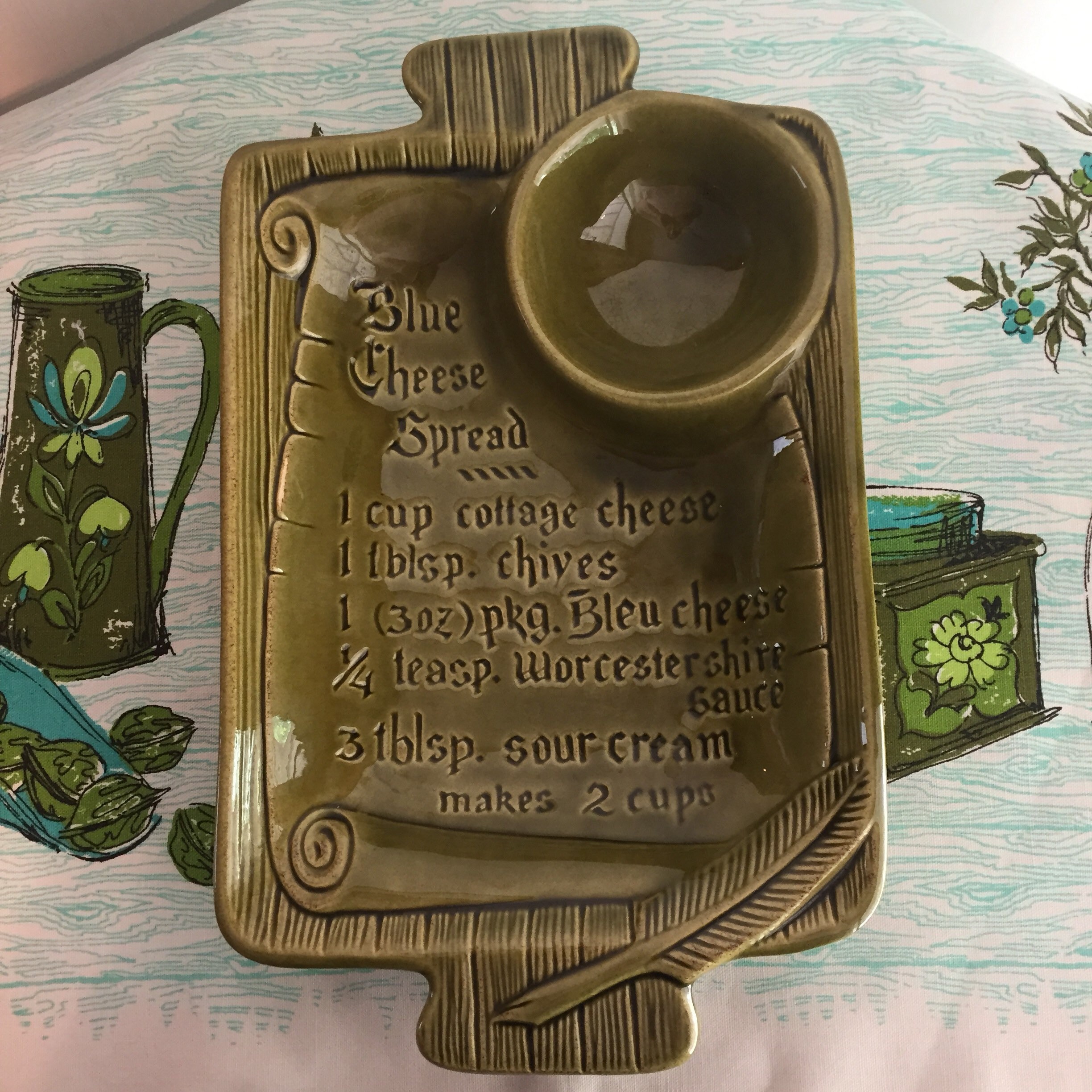 Vintage Snack Tray With Recipe, California Pottery, Retro Olive Green ...