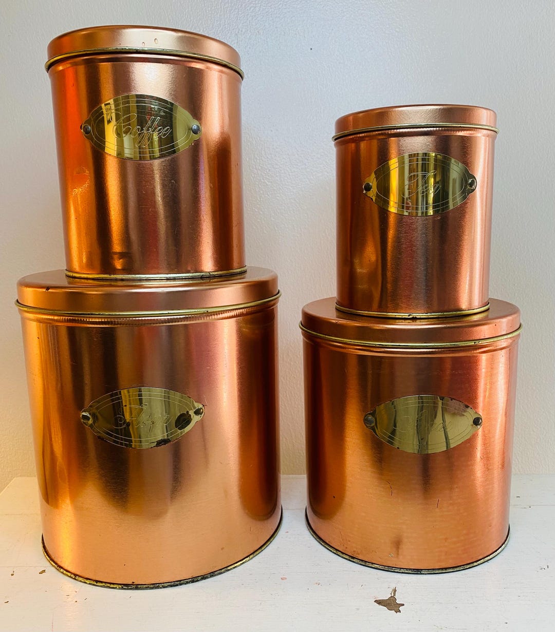 Vintage Ballonoff Canisters, Copper Tone Metal, Set of Four - Etsy