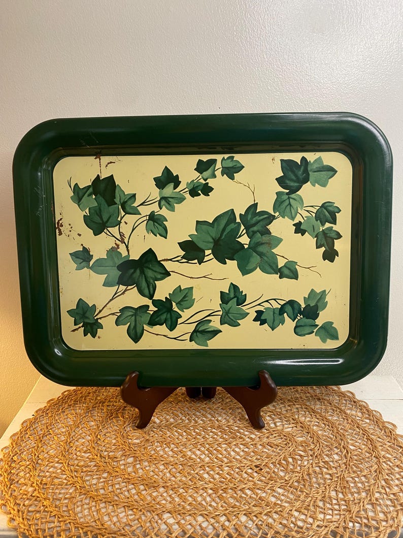 Vintage Ivy Tray, Metal Serving Tray With Ivy, Distressed Farmhouse ...