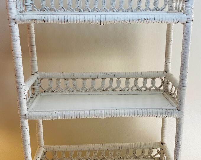 Vintage Wicker Shelf, Three-tiered, Decorative, White, Boho Wicker ...
