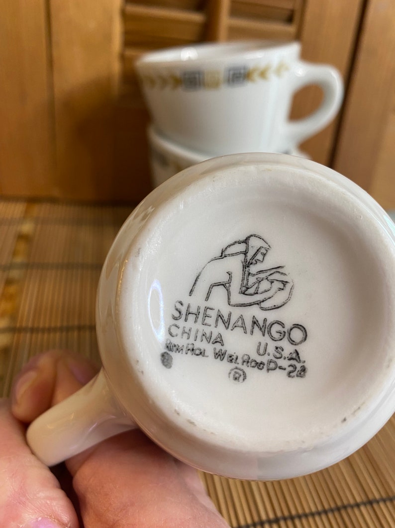 Vintage Diner Cups and Saucers, Shenango, Greek Key Design, Set of Six ...