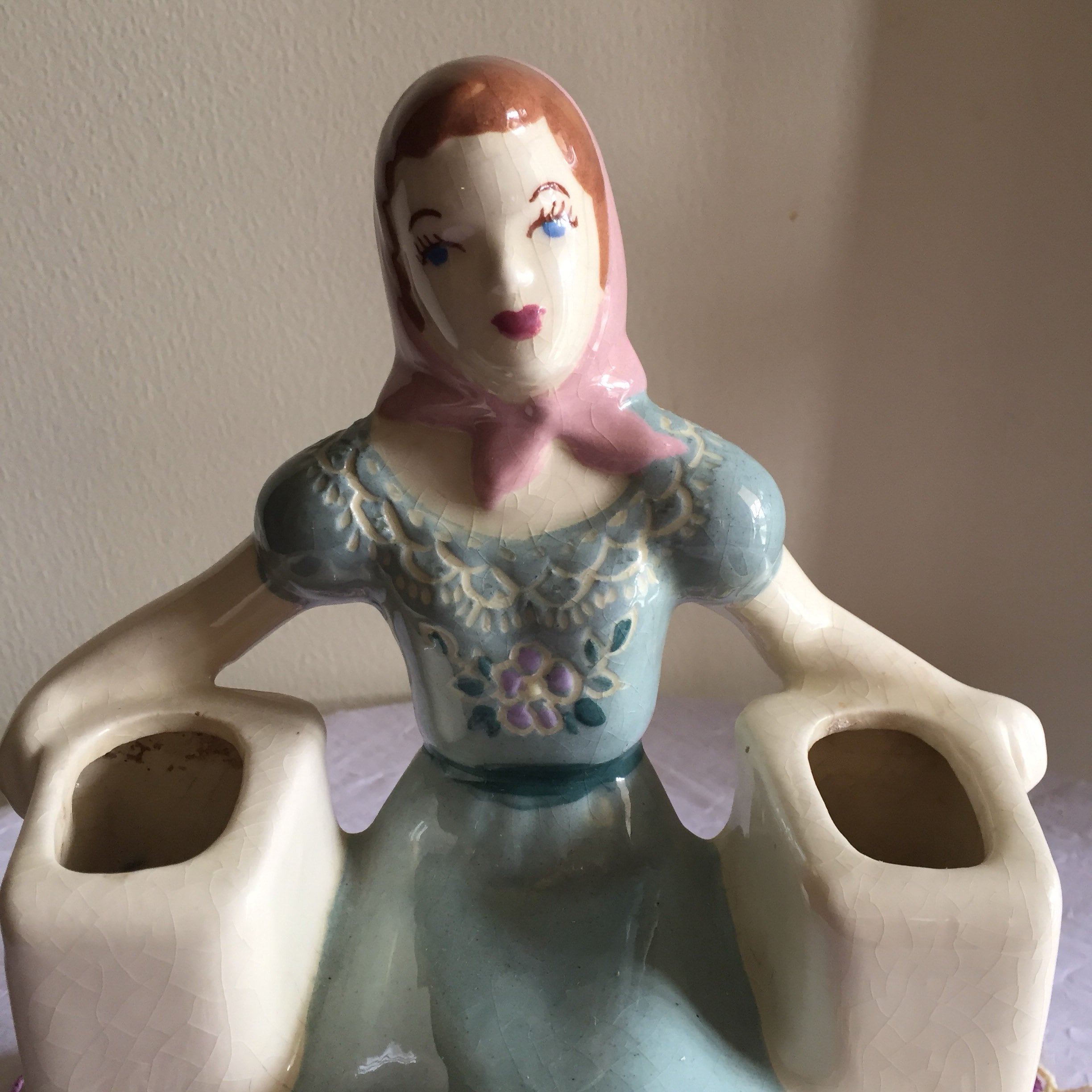 Vintage Weil Ware Double Vase Lady in Garden 1950's | Etsy