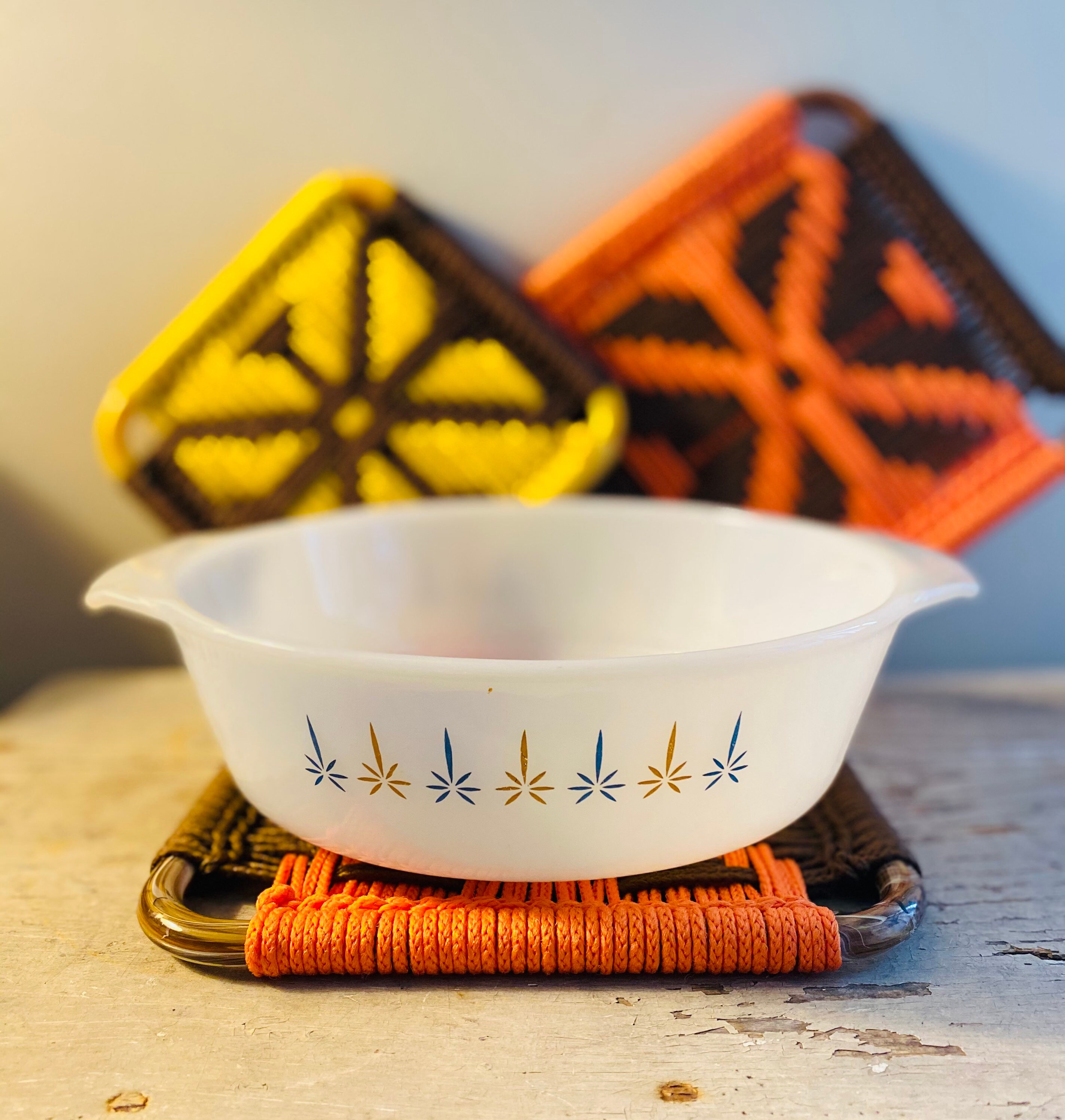 Vintage Macrame Trivets/hotpads Marbled Lucite Frames Set of | Etsy