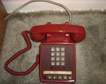 Red Push Button Desk Phone, Restored and Working Touch Tone Telephone ...