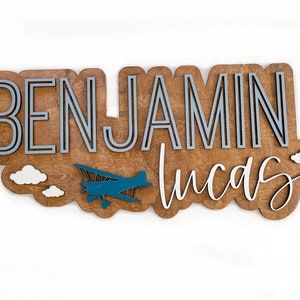 Airplane Name Sign, Large Wood Name Sign, Nursery Name Sign, Airplane ...