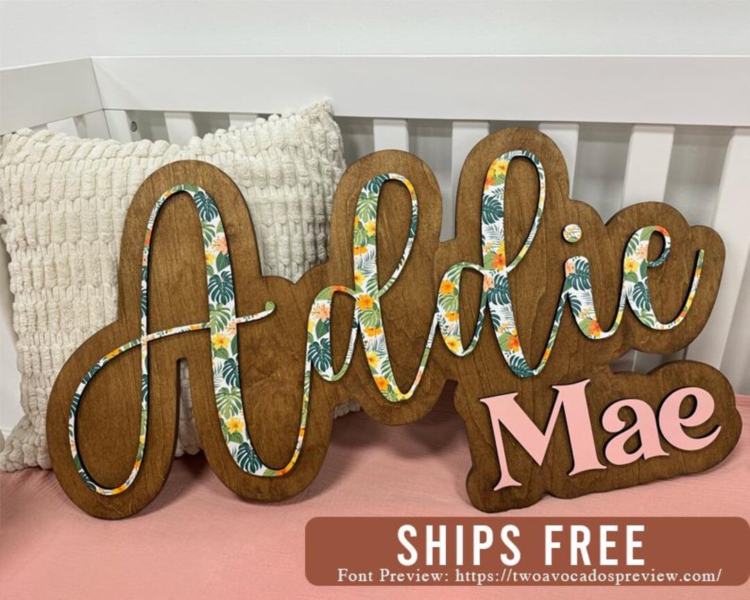 Large Wood Pattern Name Sign, Nursery Name Sign, Above Crib Cut Out ...