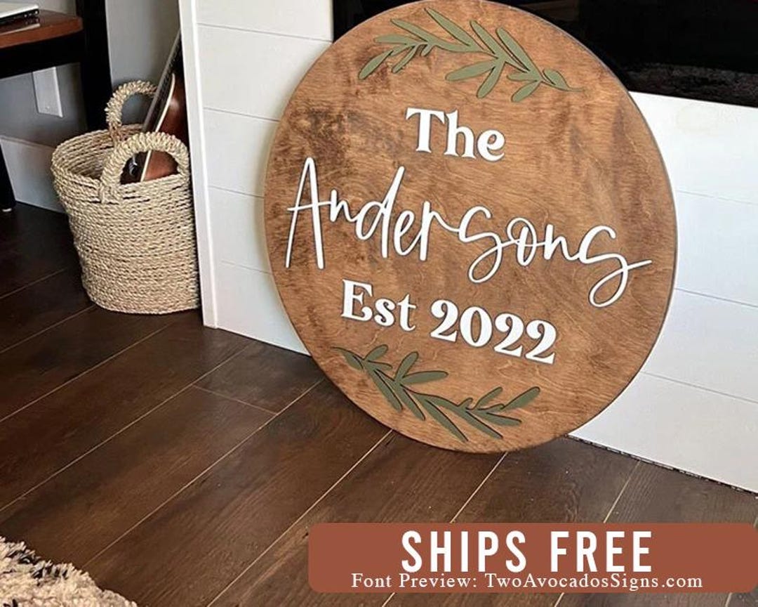 Round Last Name Sign, Round Wedding Sign, Established Sign, Wedding ...