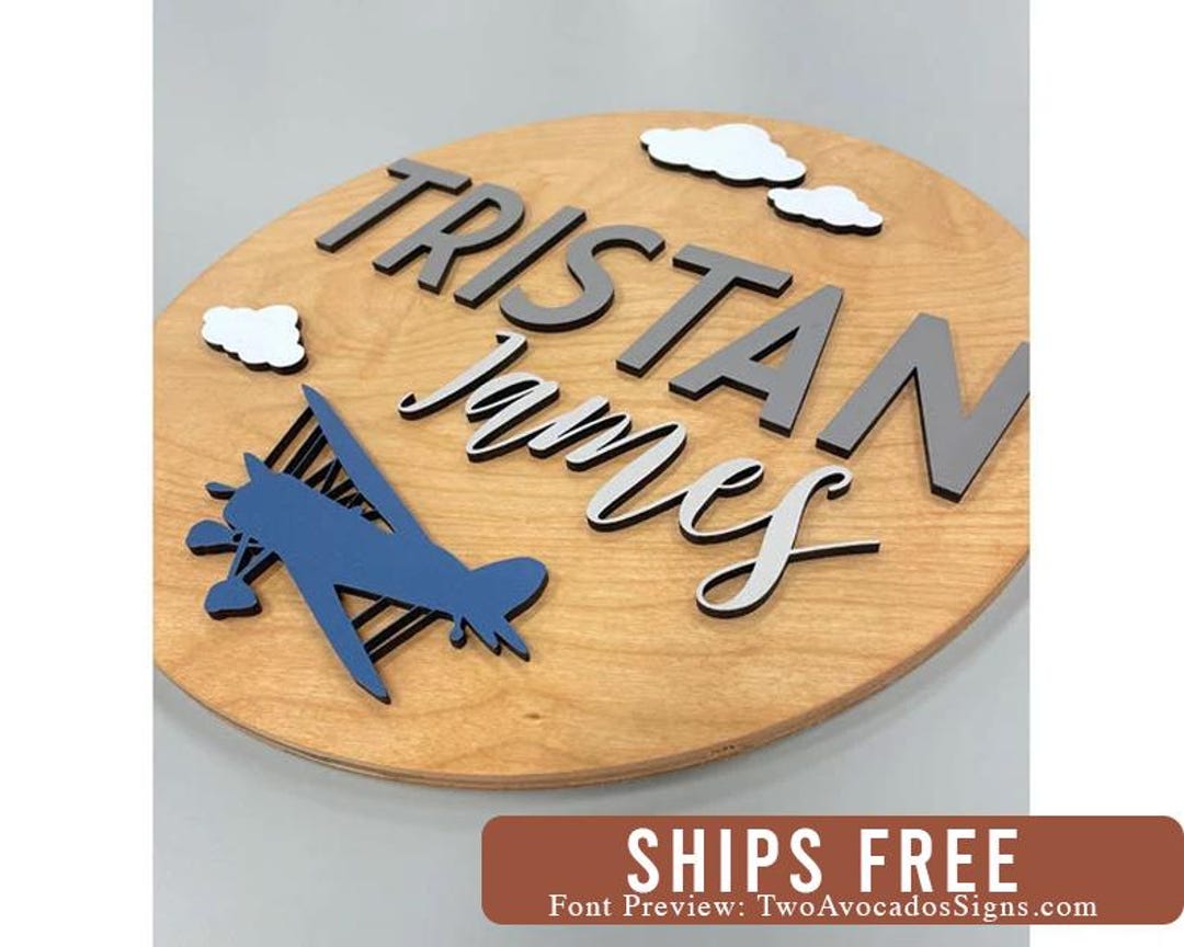 Airplane Nursery Name Sign, Round Name Sign, Airplane Nursery, Boy Name ...