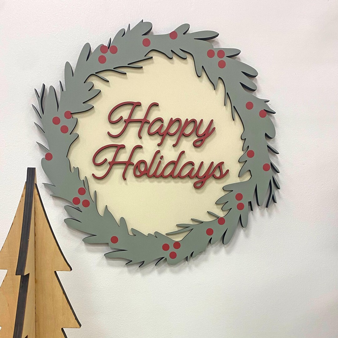 Happy Holidays Sign, Holiday Sign, Round Holiday Sign, Holiday Door ...