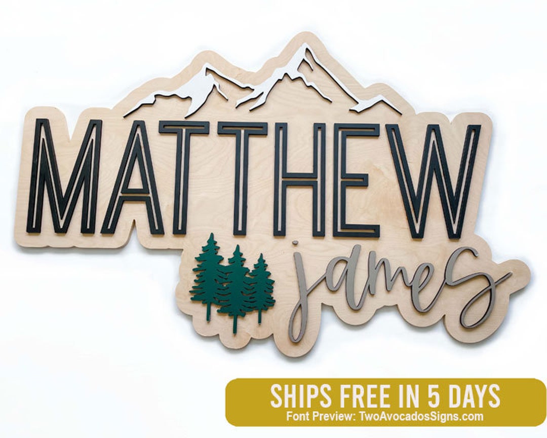 Mountains Name Sign, Large Wood Name Sign, Nursery Name Sign, Mountains ...