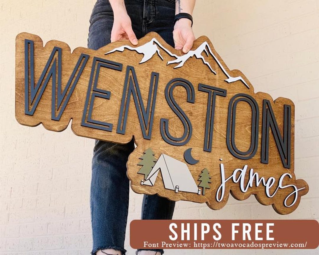 Mountains Name Sign, Camping Tent Sign, Large Wood Name Sign, Nursery ...
