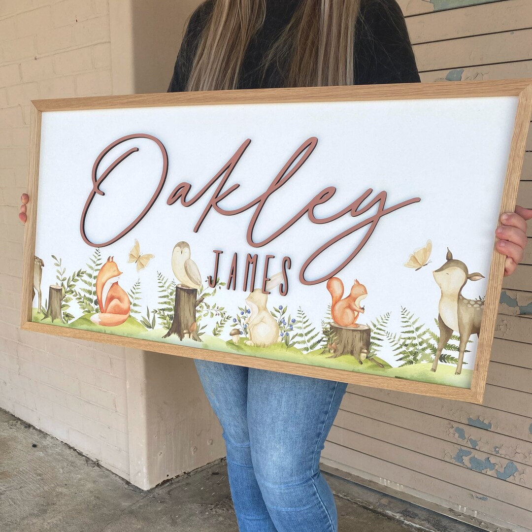 Woodland, Woodland Framed Nursery Sign, Custom Kids Sign, Framed Wood ...
