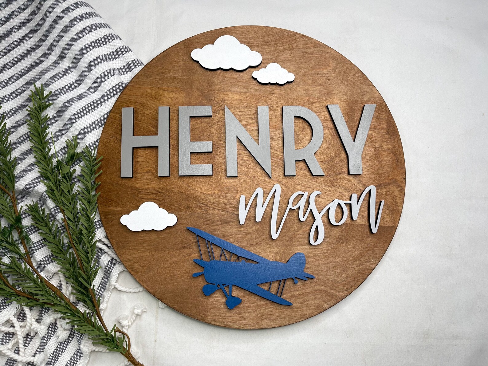 Airplane Nursery Name Sign Round Name Sign Airplane Nursery - Etsy