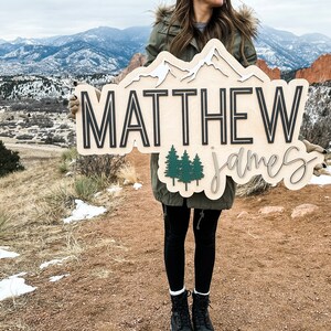 Mountains Name Sign, Large Wood Name Sign, Nursery Name Sign, Mountains ...