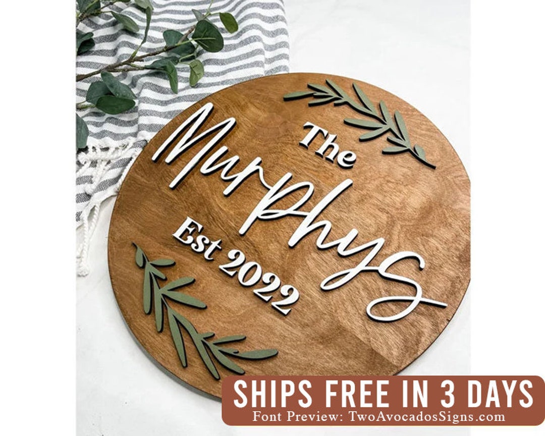 Round Last Name Sign, Round Wedding Sign, Established Sign, Wedding ...