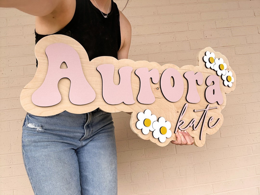 Flower Name Sign, Large Wood Name Sign, Nursery Name Sign, Daisy ...