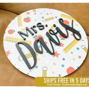 Teacher Name Sign, Teacher Appreciation Gift, Round Teacher Sign, Door ...