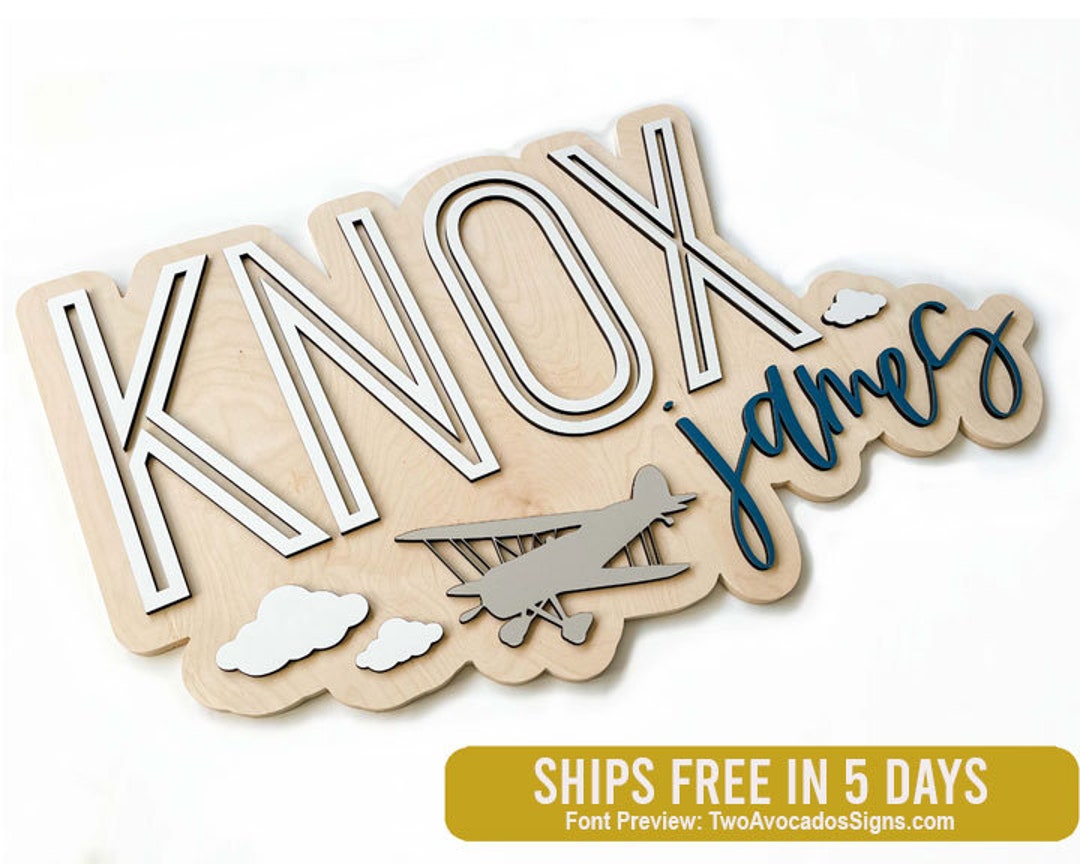 Airplane Name Sign, Large Wood Name Sign, Nursery Name Sign, Airplane ...