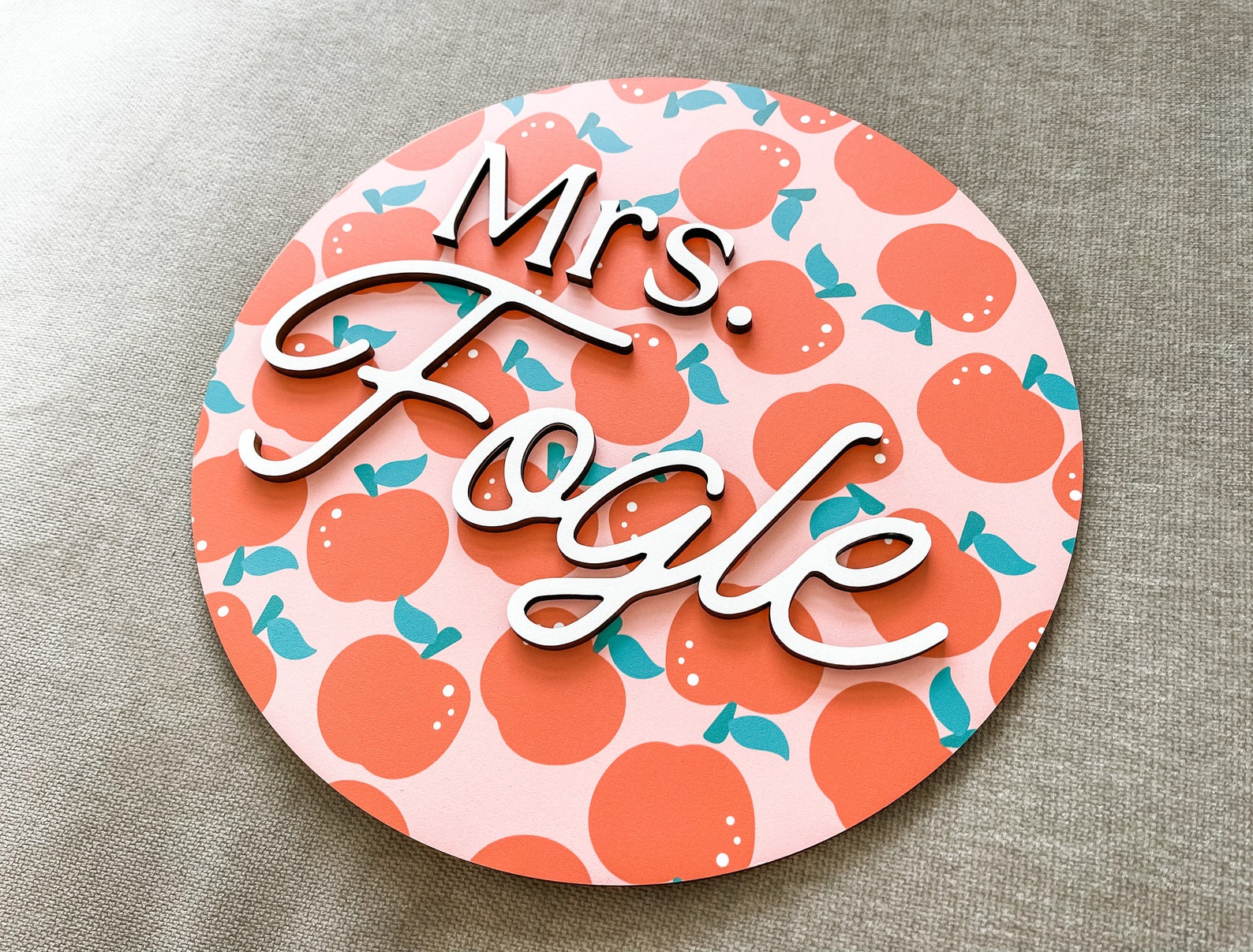 Teacher Name Sign, Teacher Appreciation Gift, Round Teacher Sign, Door ...