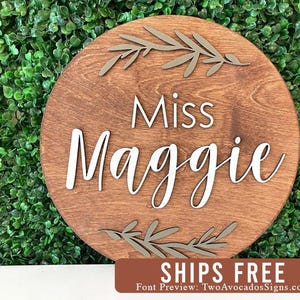 Teacher Name Sign, Teacher Appreciation Gift, Round Teacher Sign, Door ...