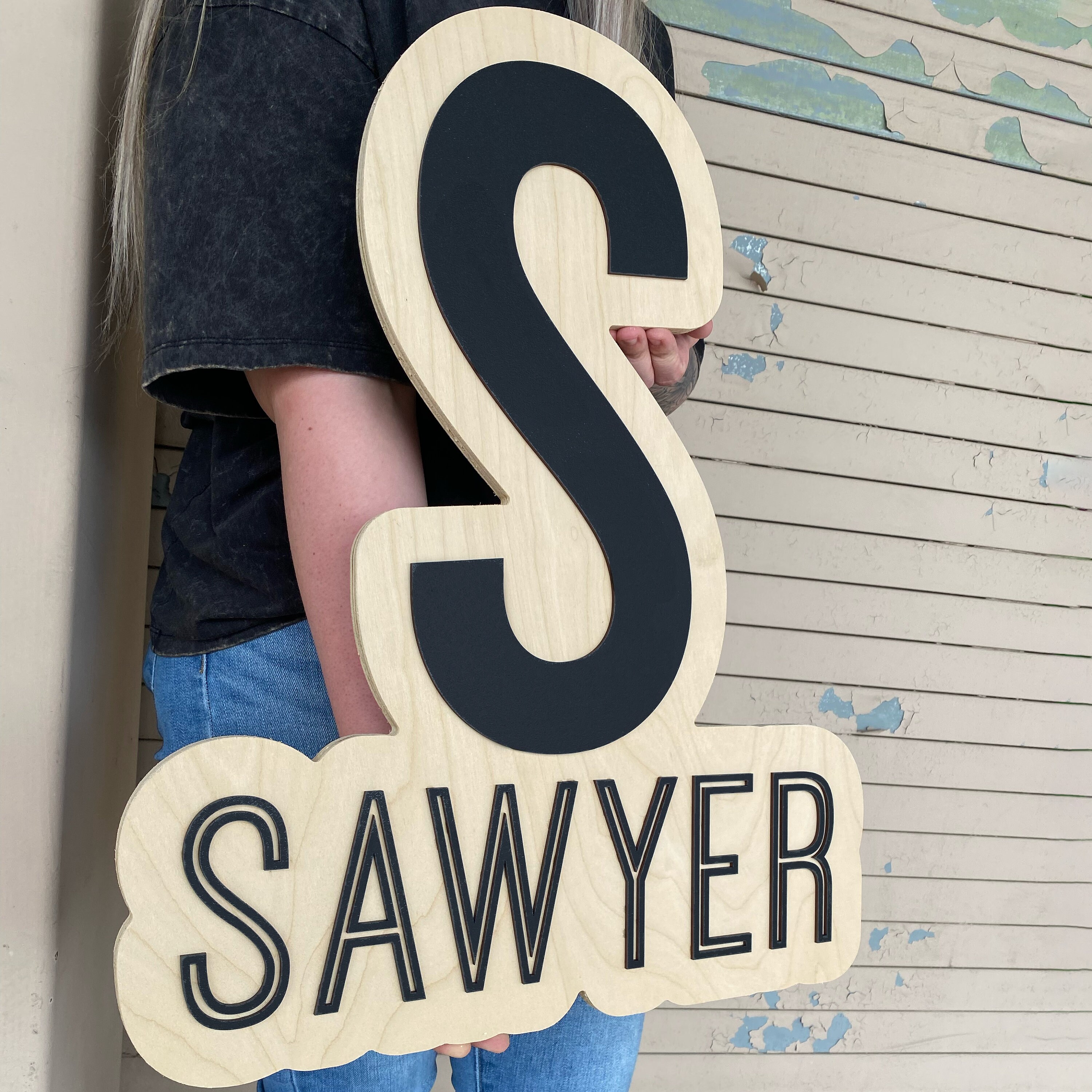 Large Wood Pattern Name Sign, Nursery Name Sign, Above Crib Cut Out ...