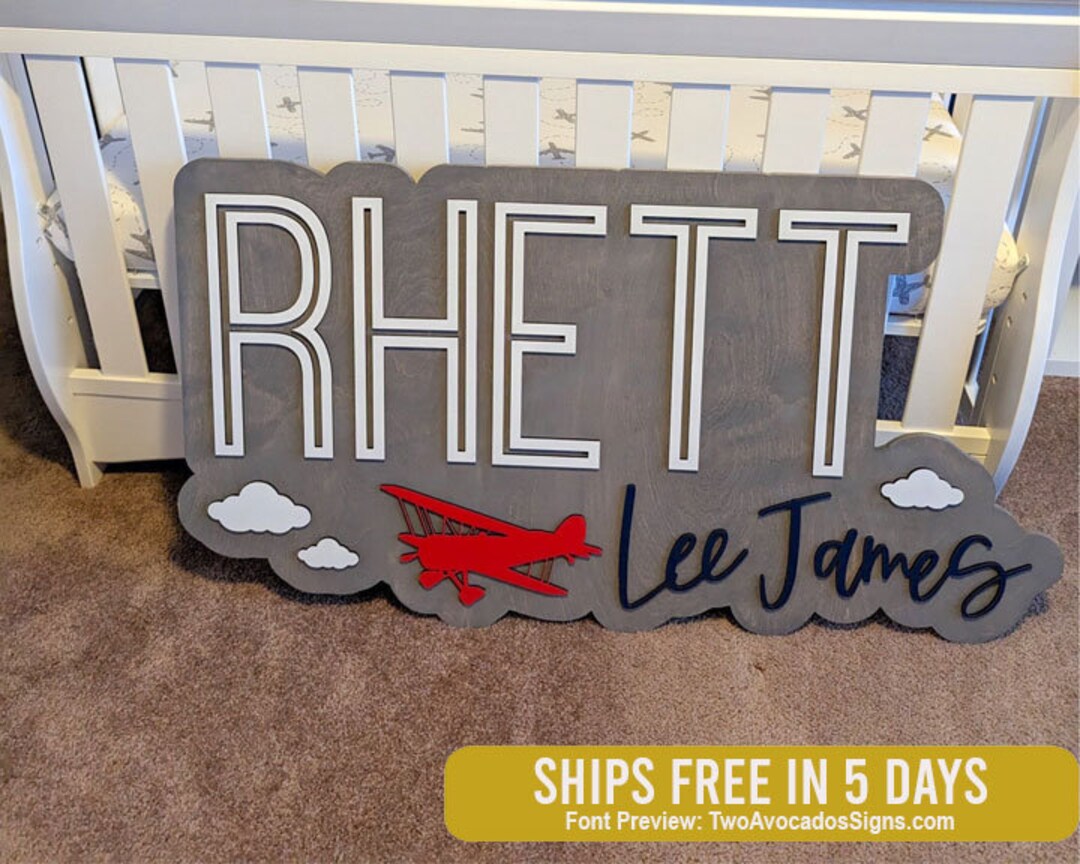 Airplane Name Sign, Large Wood Name Sign, Nursery Name Sign, Airplane ...
