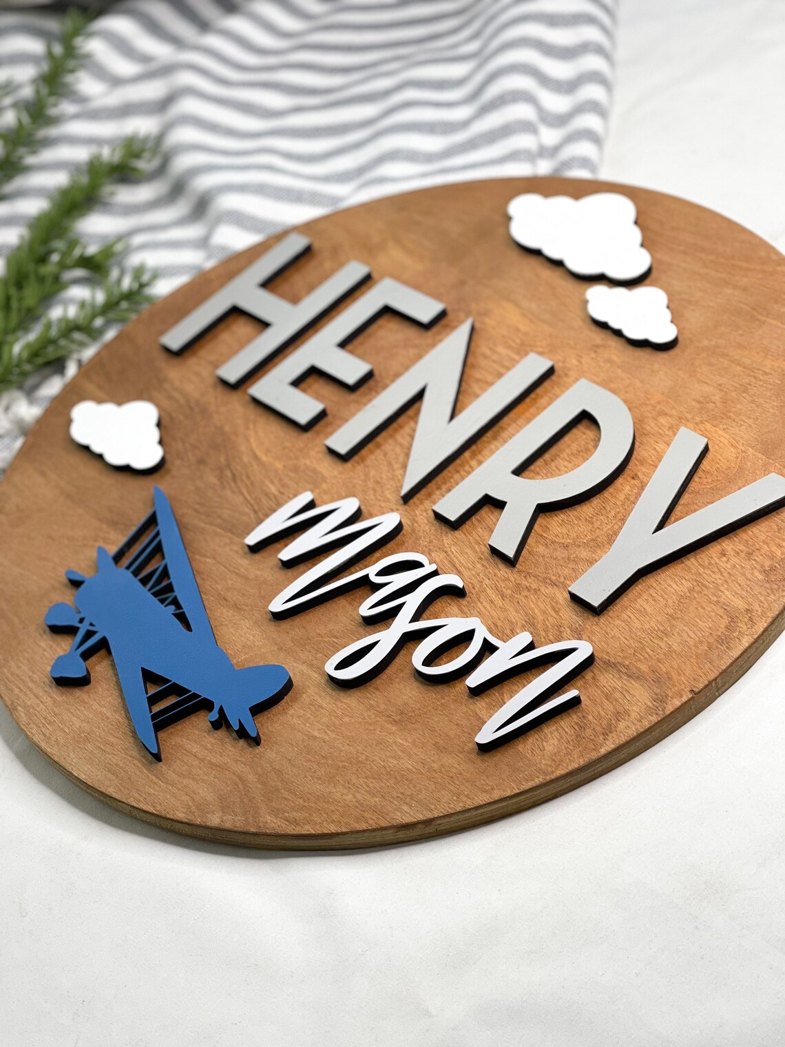 Airplane Nursery Name Sign Round Name Sign Airplane Nursery - Etsy