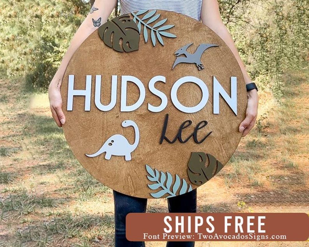Nursery Name Sign, Round Name Sign, Dinosaur Name Sign, Baby Name Sign ...