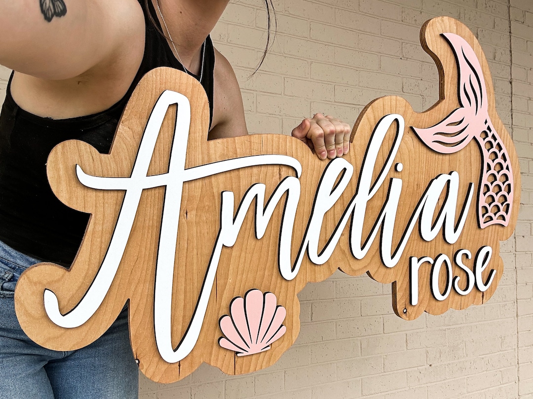 Mermaid Name Sign, Large Wood Name Sign, Nursery Name Sign, Mermaid ...