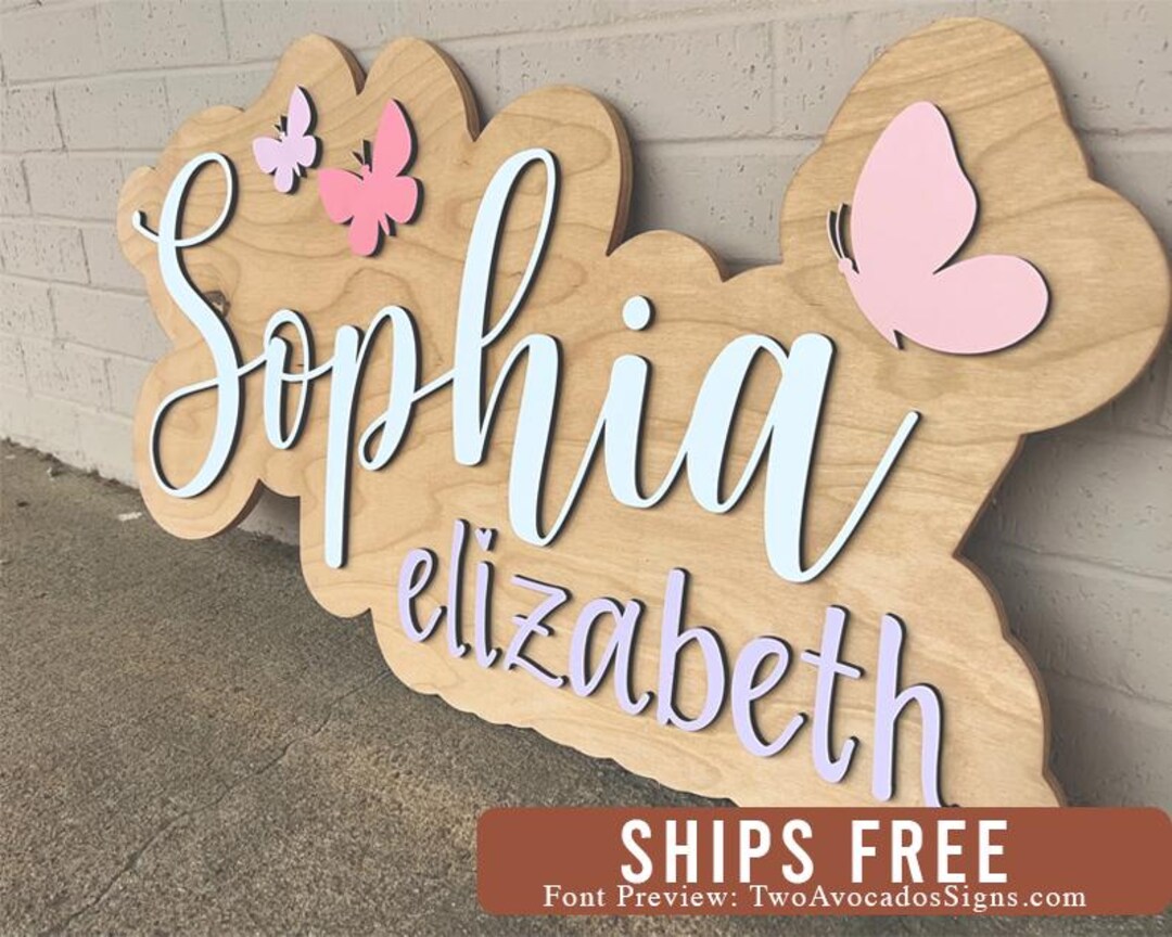 Butterfly Name Sign, Large Wood Name Sign, Nursery Name Sign, Outdoorsy ...