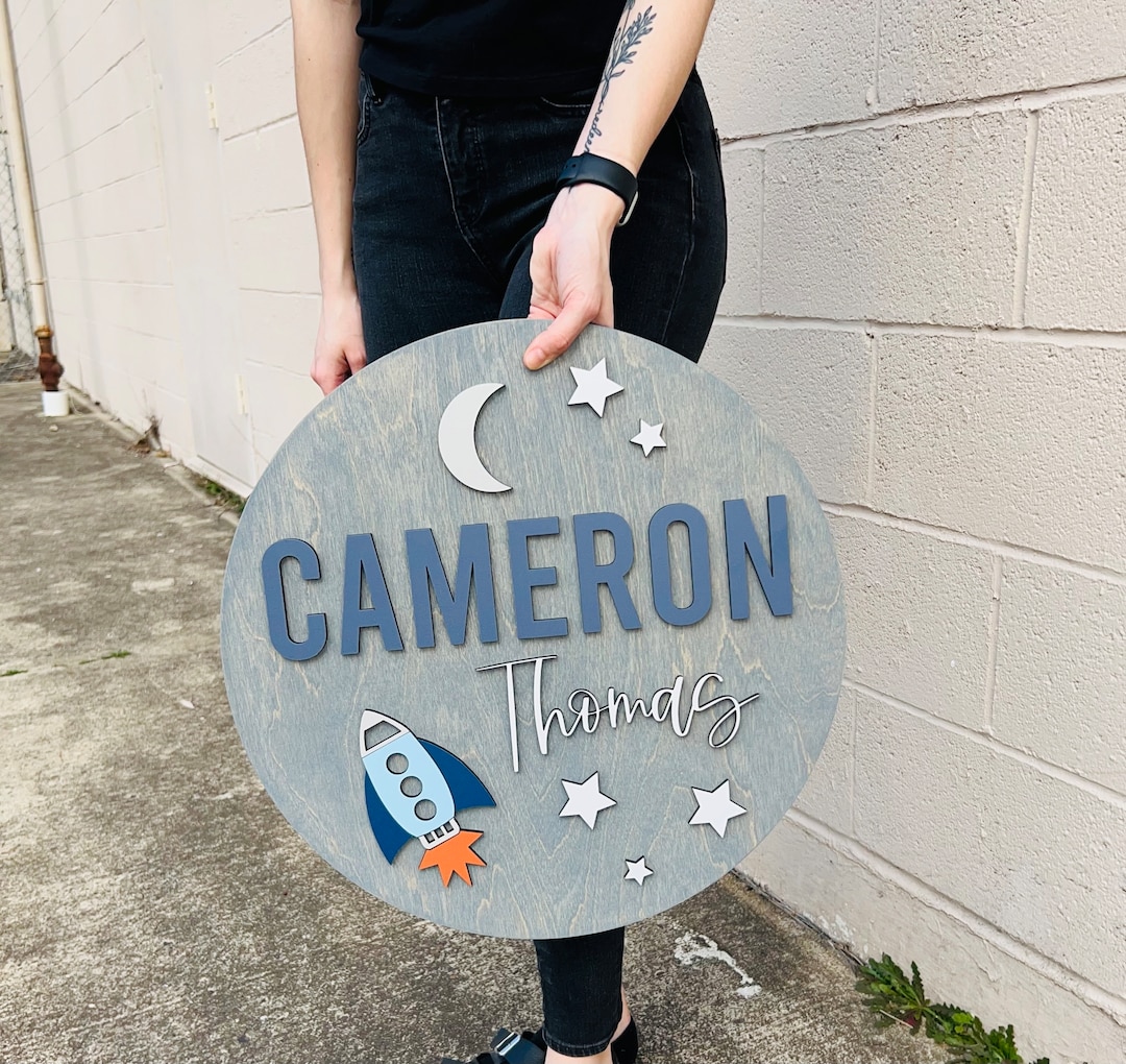 Nursery Name Sign, Space Theme Nursery, Space Name Sign, Above Crib ...